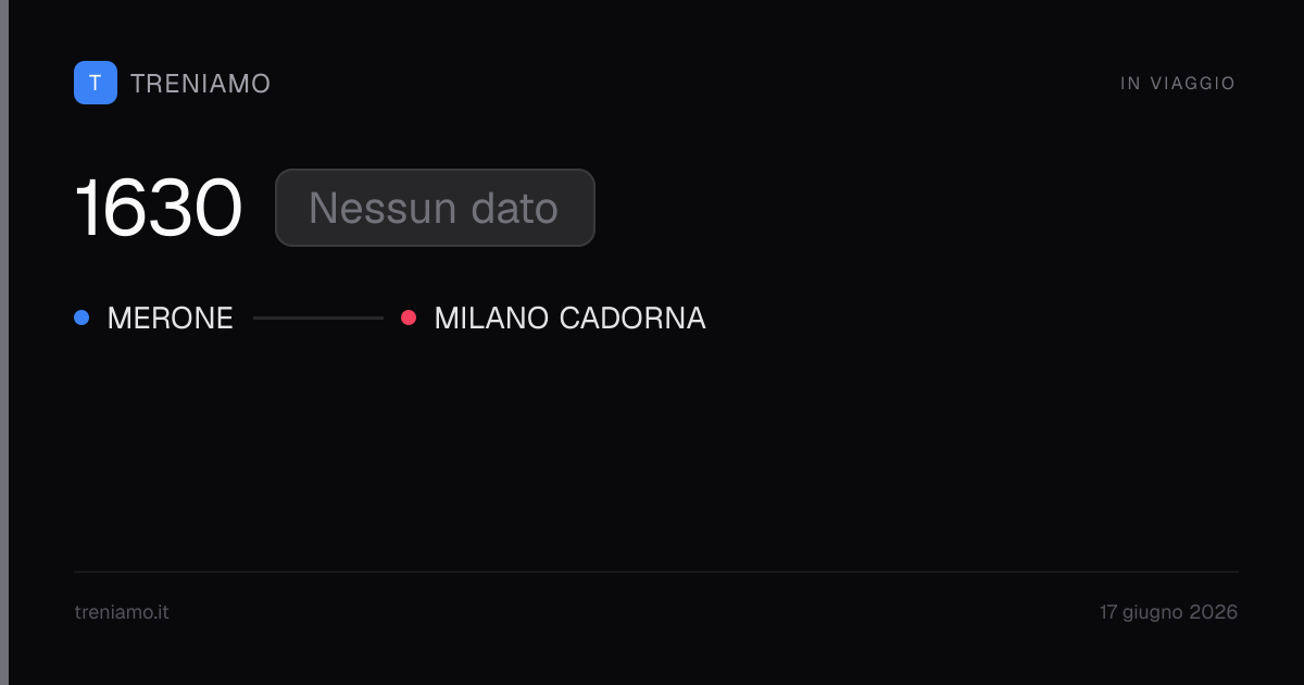 Regionale 1630 oggi: orari, ritardo, fermate in tempo reale | Treniamo