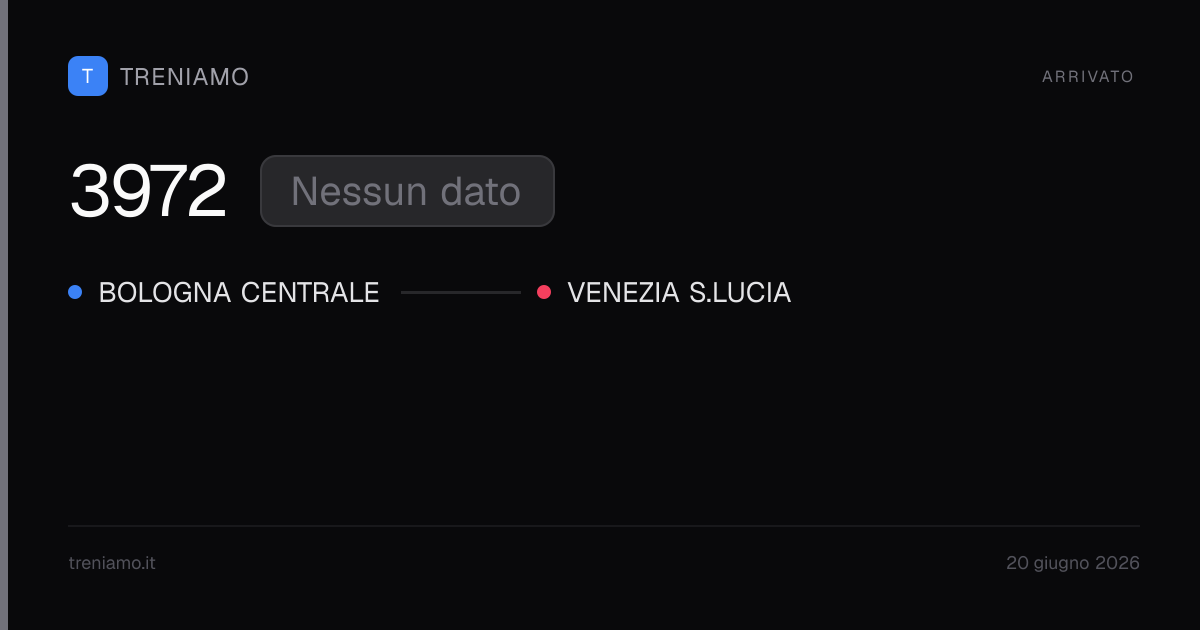 Regionale 3972 oggi: orari, ritardo, fermate in tempo reale | Treniamo