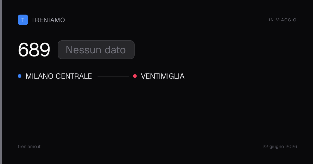 Intercity 689 oggi: orari, ritardo, fermate in tempo reale | Treniamo