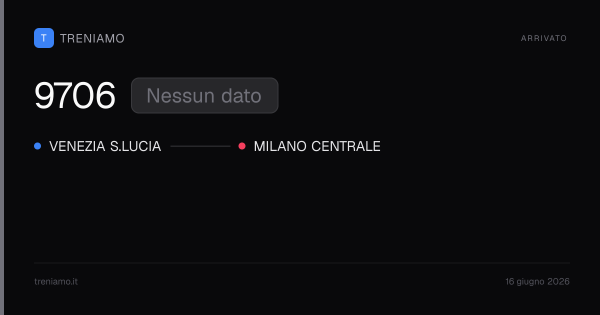 Frecciarossa 9706 oggi: orari, ritardo, fermate in tempo reale | Treniamo